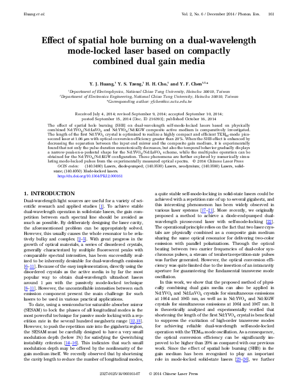 (PDF) Effect of spatial hole burning on a dual-wavelength mode-locked laser based on compactly ...
