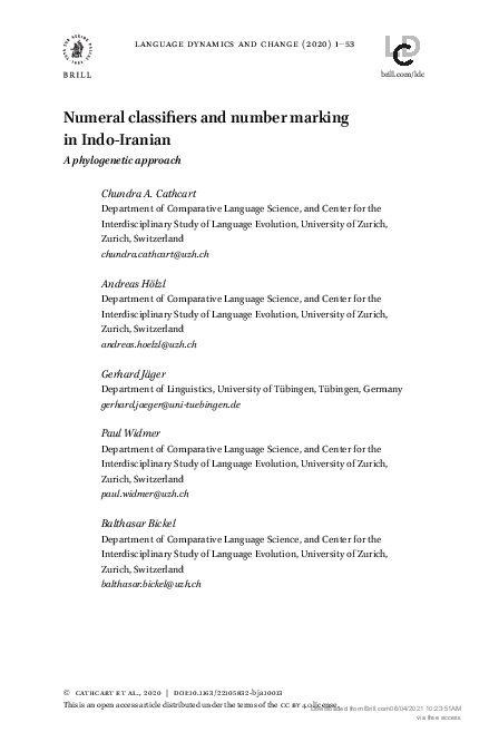 (PDF) Numeral classifiers and number marking in Indo-Iranian