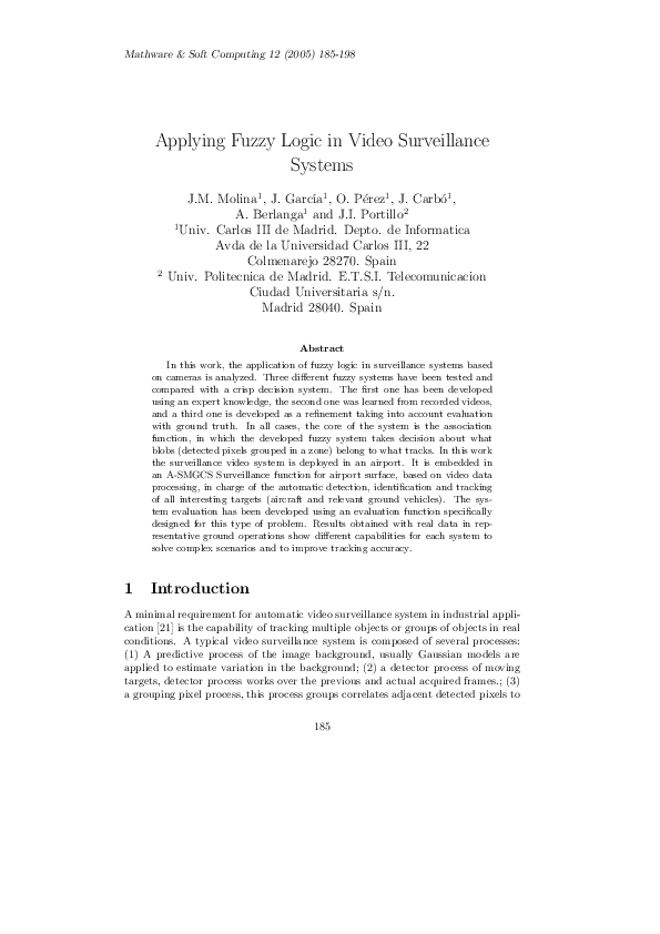 (PDF) Applying fuzzy logic in video surveillance systems