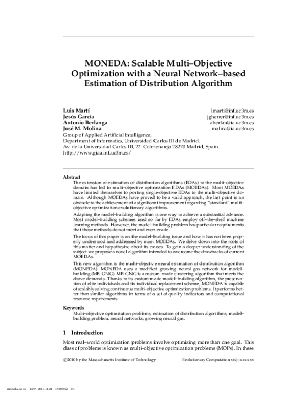 (PDF) MONEDA: Neural Network EDA for Multi-Objective Optimization