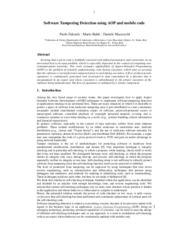 Pdf Software Tampering Detection Using Aop And Mobile Code Paolo