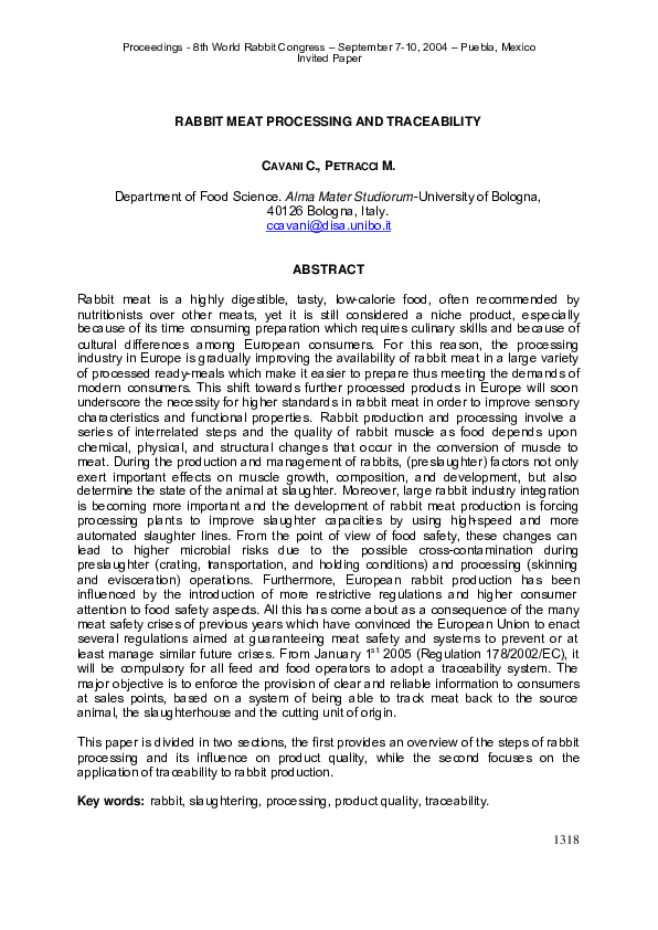 (PDF) Rabbit meat processing and traceability