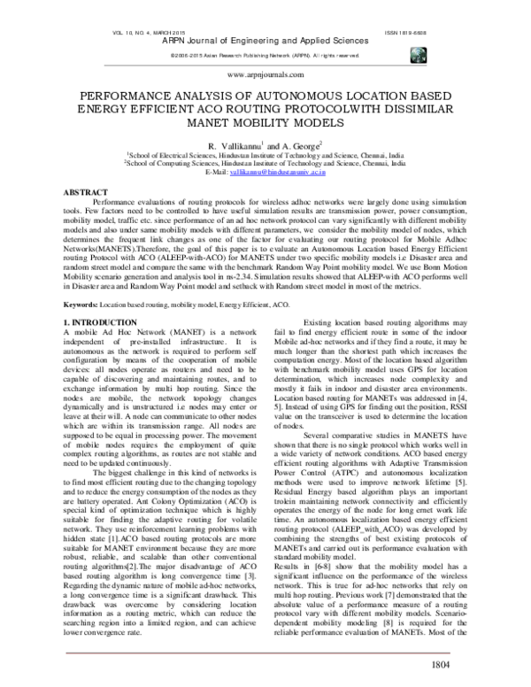 Pdf Performance Analysis Of Autonomous Location Based Energy Efficient Aco Routing