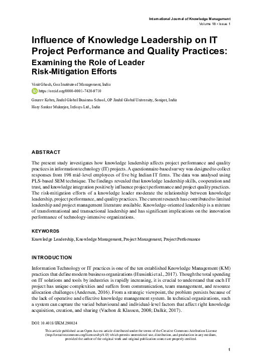 (PDF) Influence of Knowledge Leadership on IT Project Performance and ...