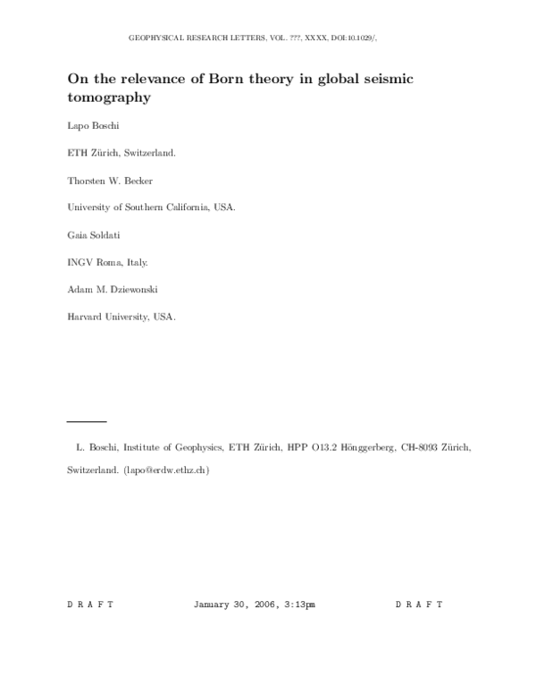 (PDF) On the relevance of Born theory in global seismic tomography