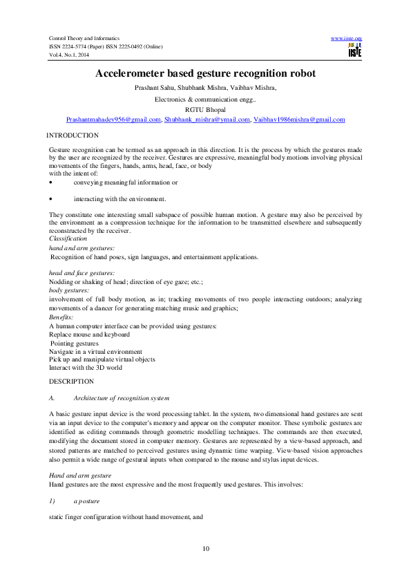 (PDF) Accelerometer based gesture recognition robot