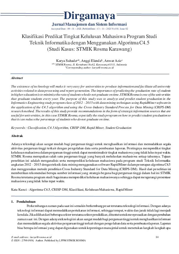 (PDF) Klasifikasi Predikat Tingkat Kelulusan Mahasiswa Program Studi Teknik Informatika dengan ...