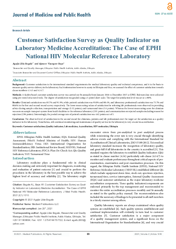 (PDF) Customer Satisfaction Survey as Quality Indicator on Laboratory ...