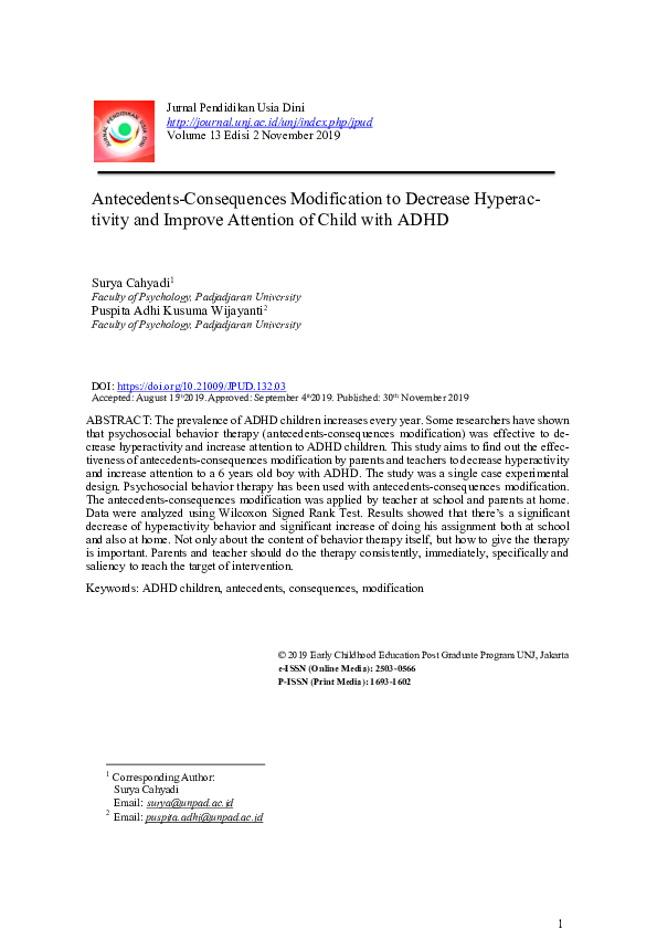 (PDF) Antecedents-Consequences Modification to Decrease Hyper-activity ...