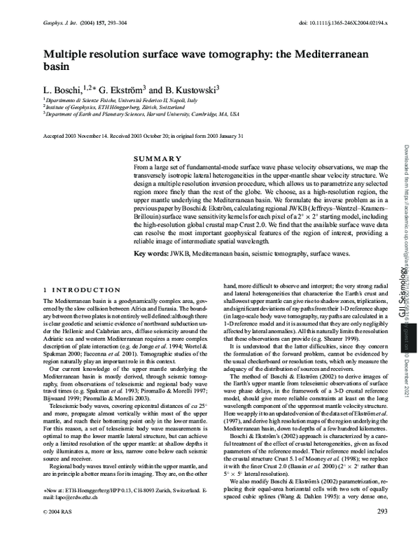 (PDF) Multiple resolution surface wave tomography: the Mediterranean basin