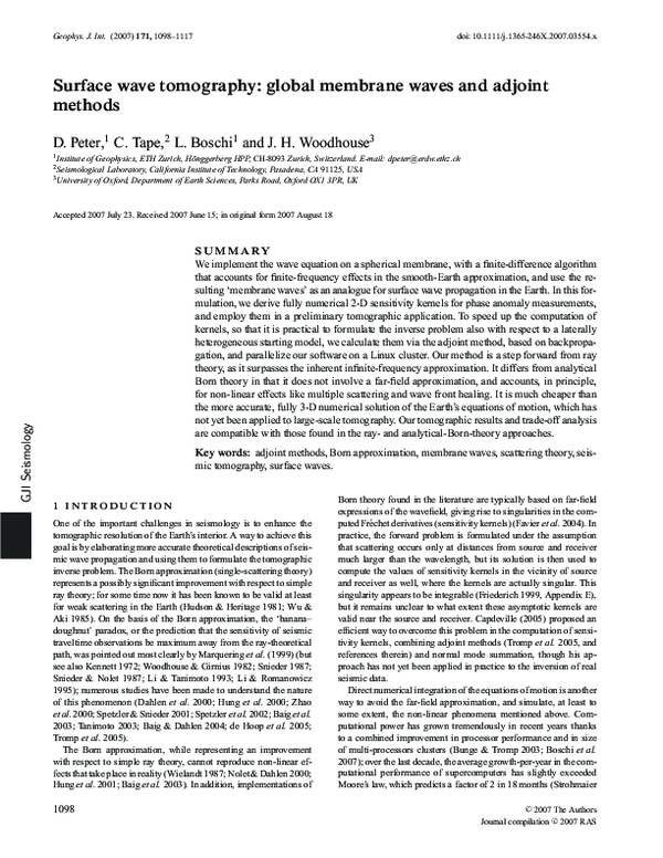 (PDF) Surface wave tomography: global membrane waves and adjoint methods