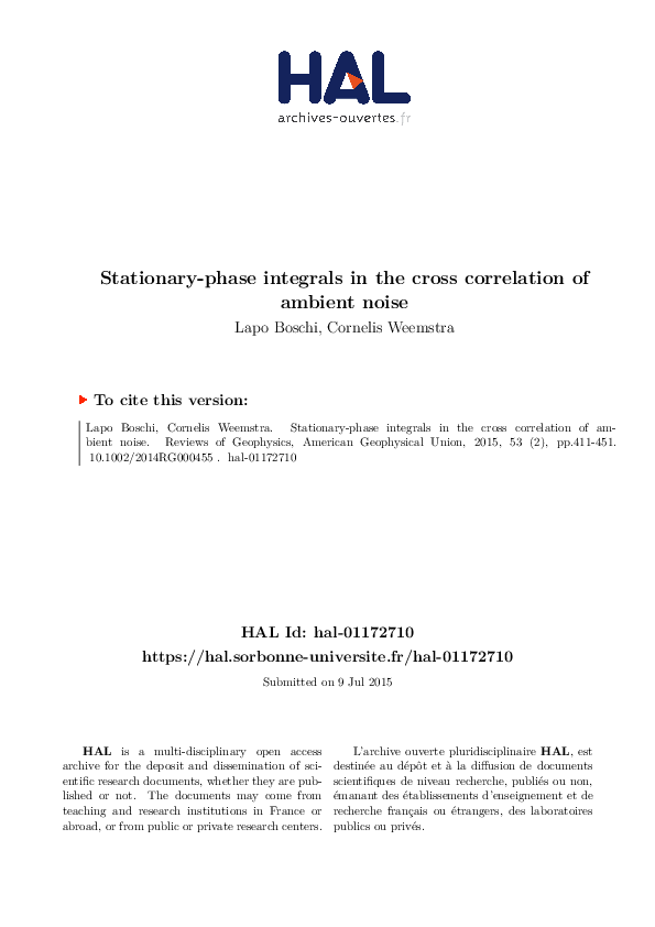 (PDF) Stationary-phase integrals in the cross-correlation of ambient noise