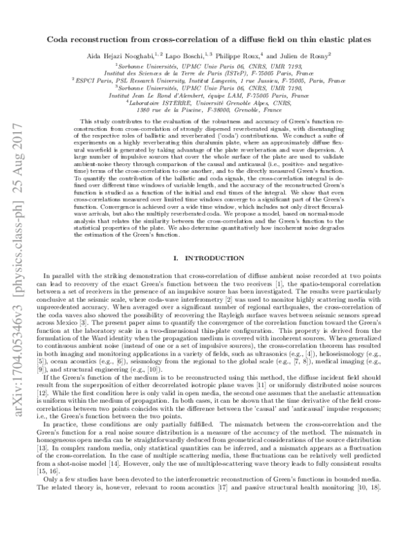 Pdf Coda Reconstruction From Cross Correlation Of A Diffuse Field On