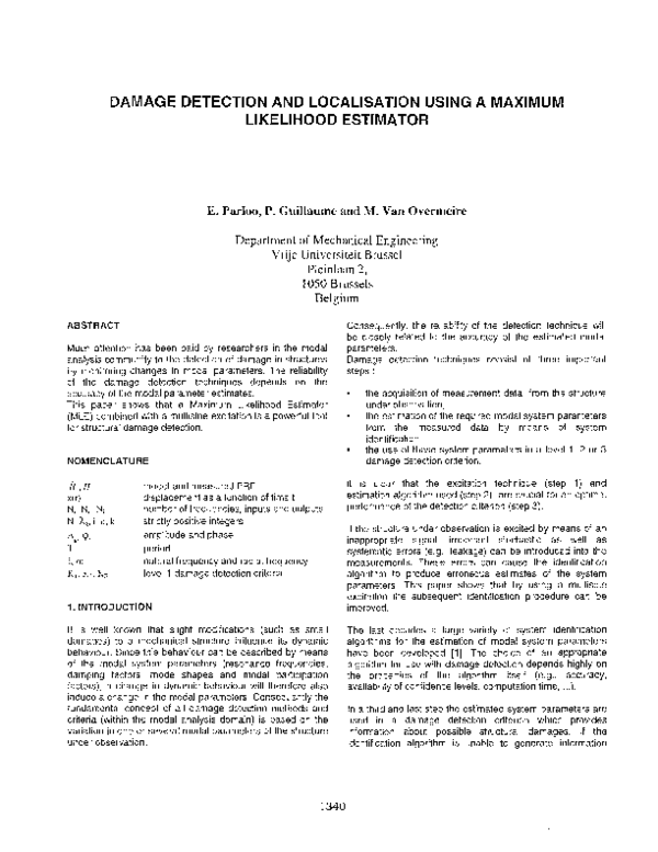 (PDF) Damage detection and localisation using a maximum likelihood ...