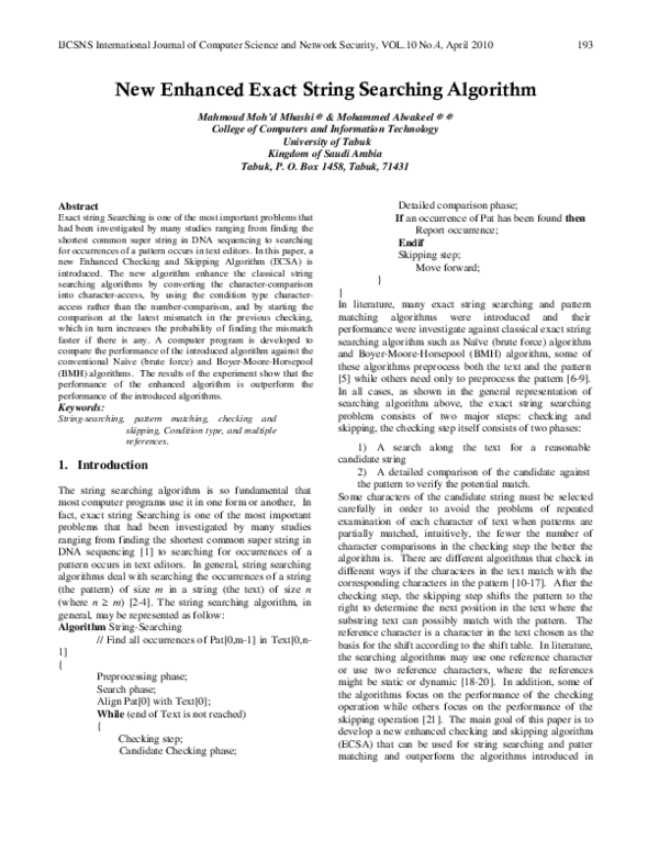 (PDF) New Enhanced Exact String Searching Algorithm