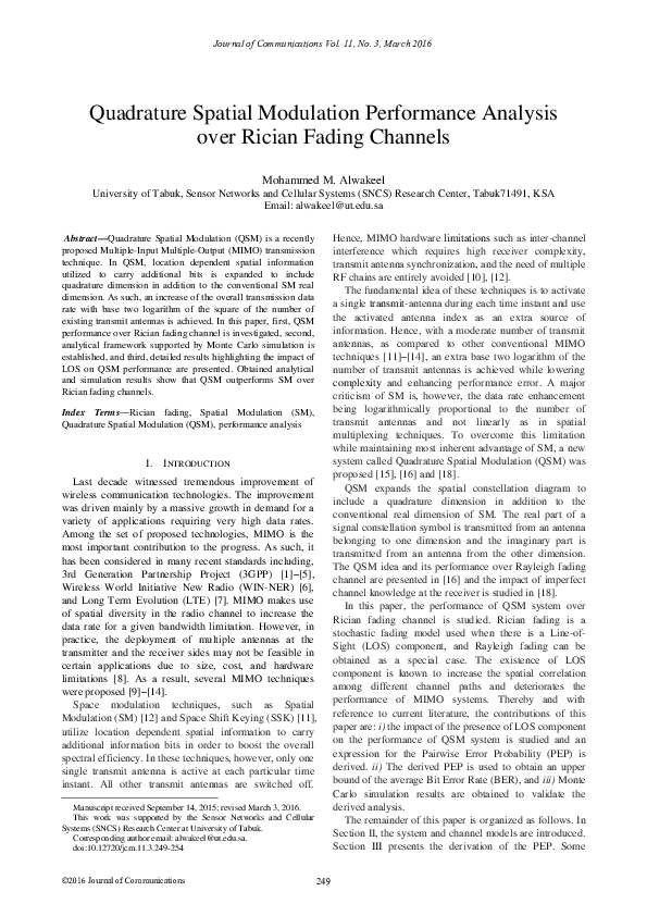 (PDF) Quadrature spatial modulation-performance analysis and impact of imperfect channel knowledge