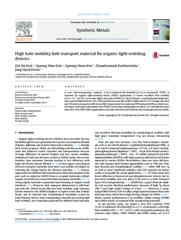 (PDF) High hole mobility hole transport material for organic light ...