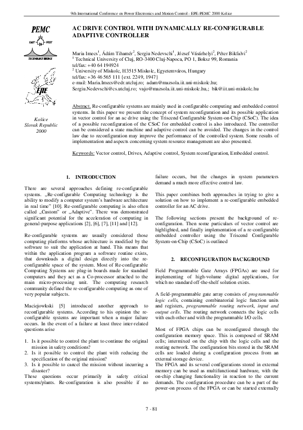Pdf Ac Drive Control With Dynamically Re Configurable Adaptive Controller
