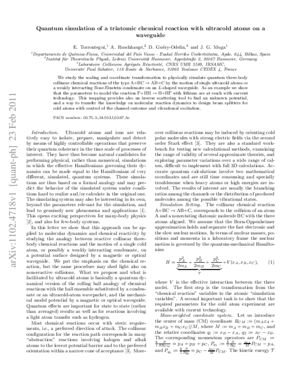 (PDF) Quantum simulation of a triatomic chemical reaction with ...