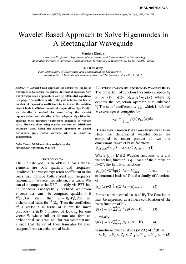 (PDF) Wavelet Based Approach to Solve Eigenmodes in A Rectangular Waveguide