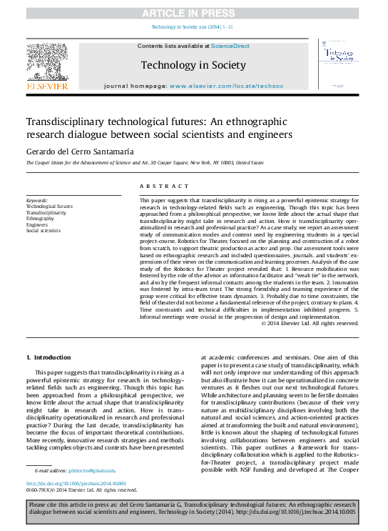 (PDF) Transdisciplinary technological futures: An ethnographic research dialogue between social ...