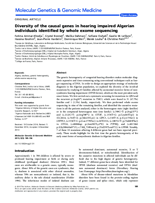 (PDF) Diversity of the causal genes in hearing impaired Algerian ...