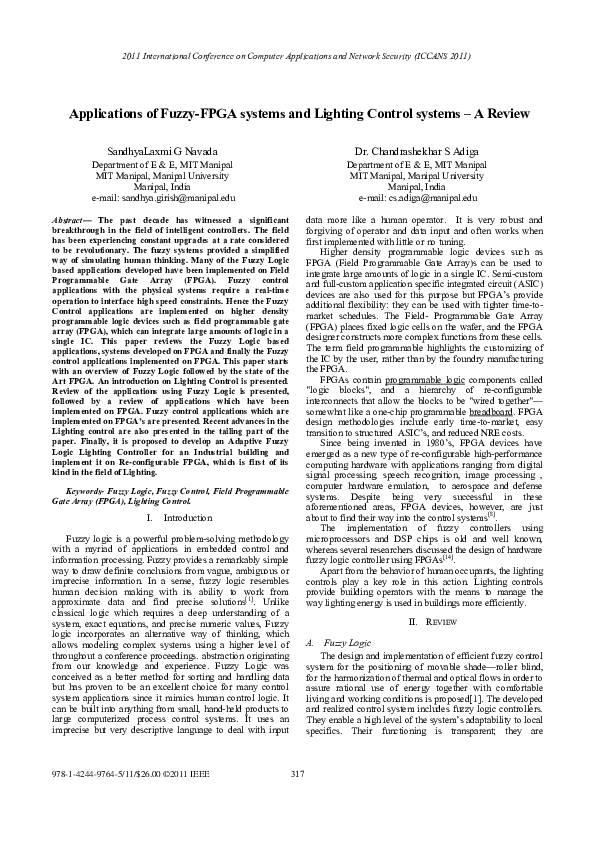 Pdf Applications Of Fuzzy Fpga Systems And Lighting Control Systems A Review