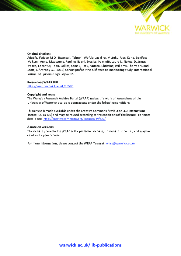 (PDF) Cohort profile Cohort Profile : The Kilifi Vaccine Monitoring Study