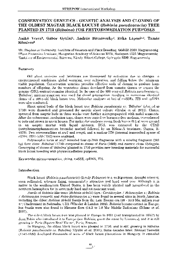 (PDF) Conservation genetics – genetic analysis and cloning of the ...