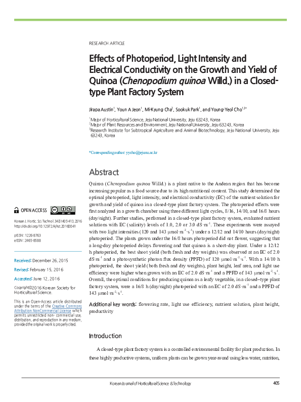 (PDF) Effects of Photoperiod, Light Intensity and Electrical Conductivity on the Growth and ...