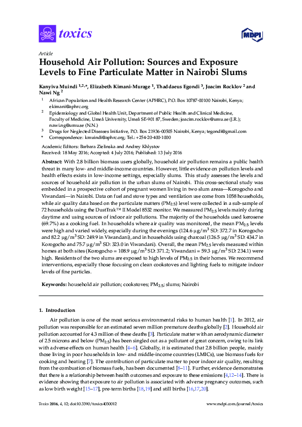 (PDF) Household Air Pollution: Sources and Exposure Levels to Fine ...
