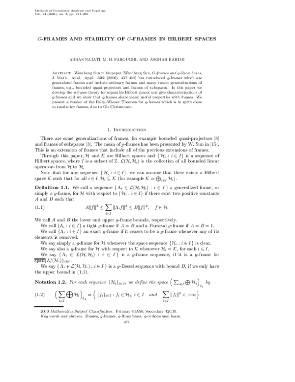 (PDF) G-frames and stability of g-frames in Hilbert spaces