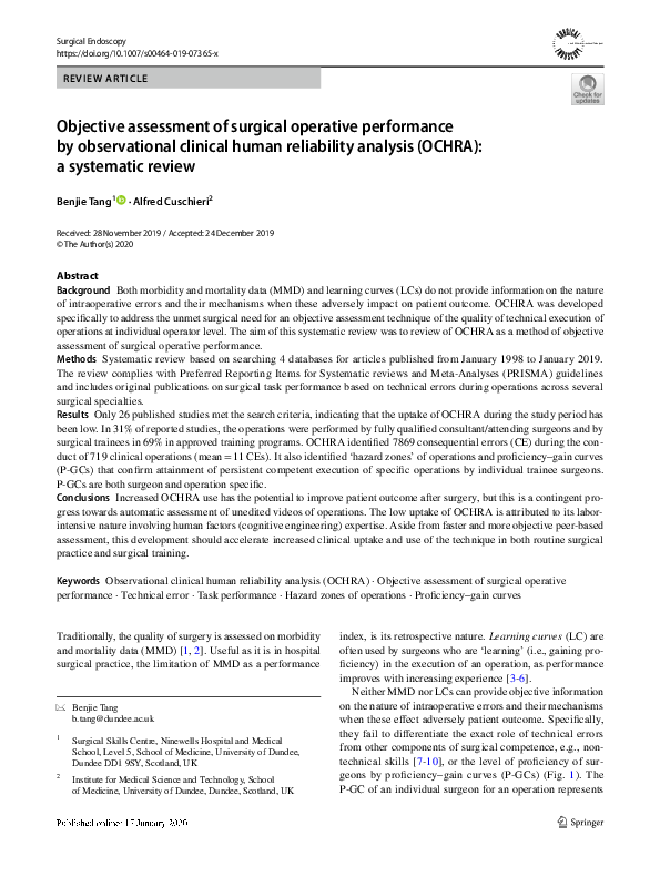 (PDF) Objective assessment of surgical operative performance by ...