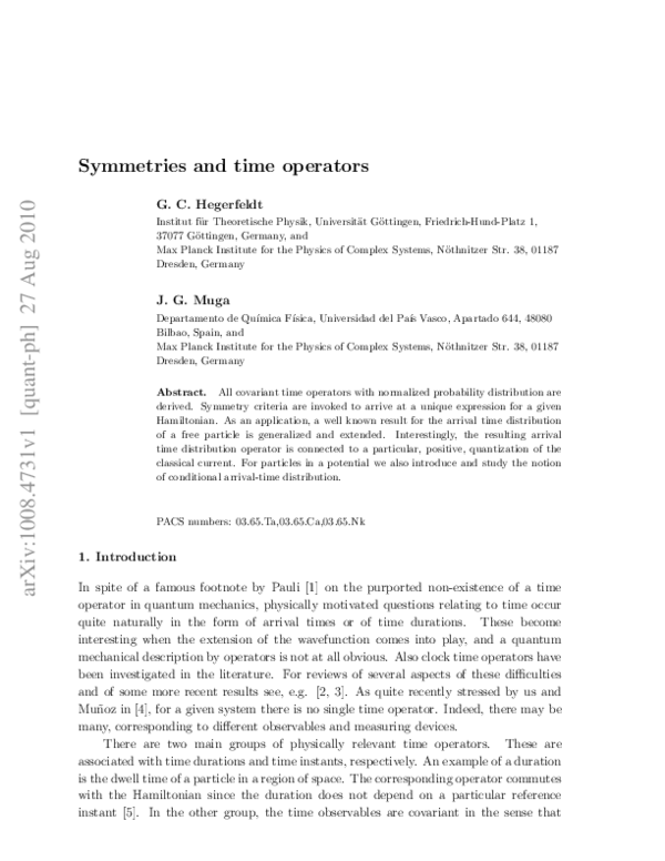 (PDF) Symmetries and time operators | Gonzalo Muga - Academia.edu