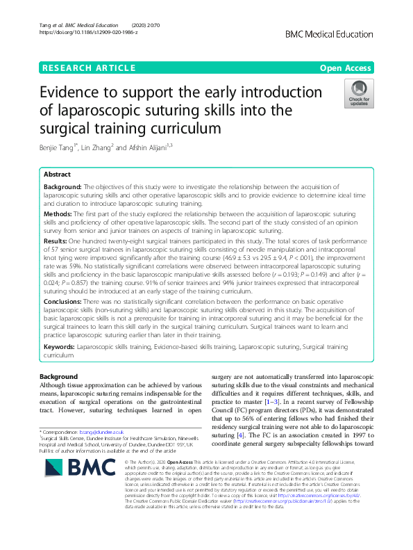 (PDF) Early Training in Laparoscopic Suturing Skills