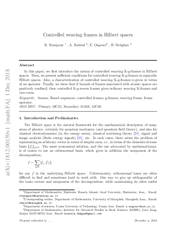 Pdf Controlled Weaving Frames In Hilbert Spaces