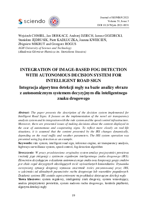 Pdf Integration Of Image Based Fog Detection With Autonomous Decision System For Intelligent