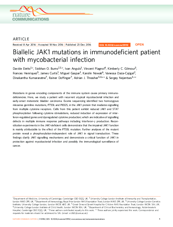 (PDF) Biallelic JAK1 mutations in immunodeficient patient with ...