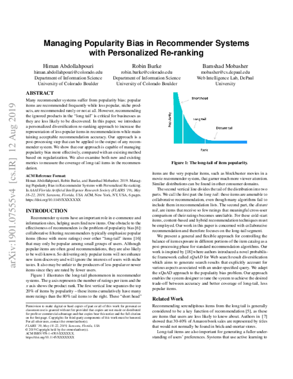 (PDF) Managing Popularity Bias in Recommender Systems with Personalized ...