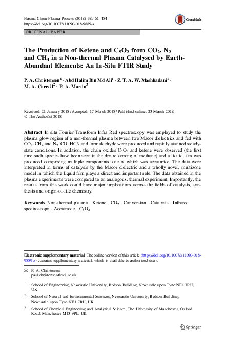 (PDF) The Production of Ketene and C5O2 from CO2, N2 and CH4 in a Non ...