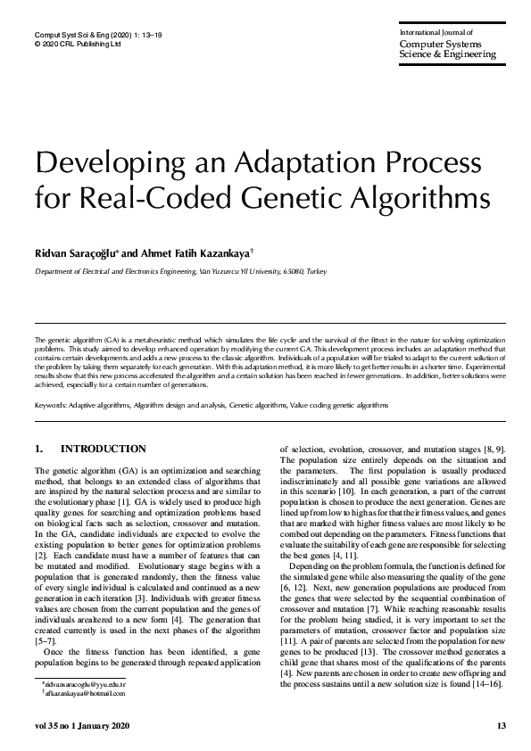 (PDF) Developing an Adaptation Process for Real-Coded Genetic Algorithms