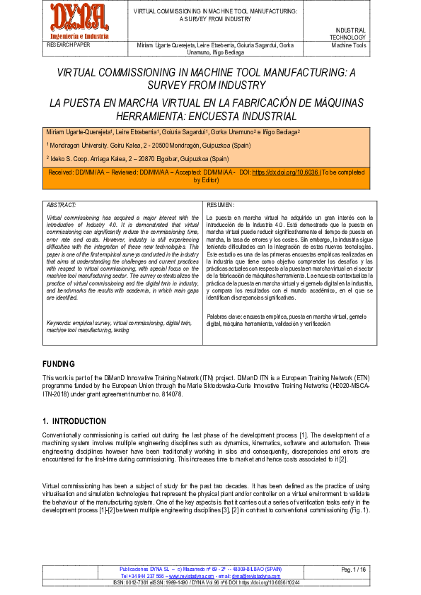 (PDF) Virtual Commissioning in Machine Tool Manufacturing: A Survey ...