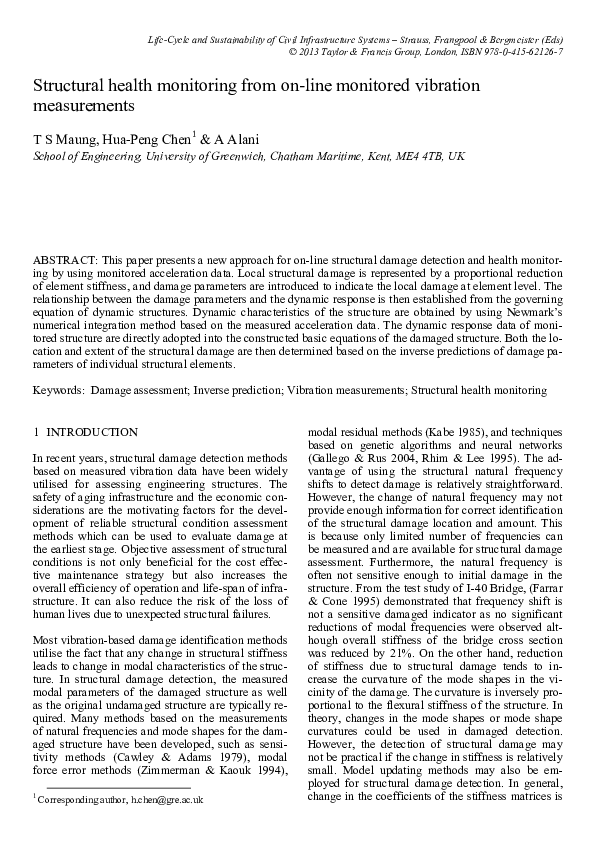 Pdf Structural Health Monitoring From On Line Monitored Vibration Measurements