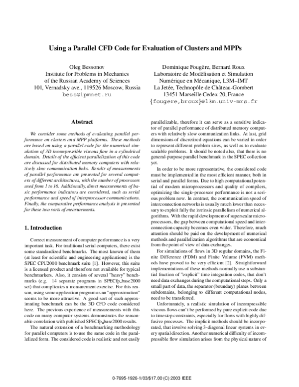 (PDF) Using a parallel CFD code for evaluation of clusters and MPPs