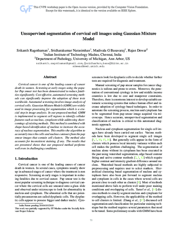 Pdf Unsupervised Segmentation Of Cervical Cell Images Using Gaussian