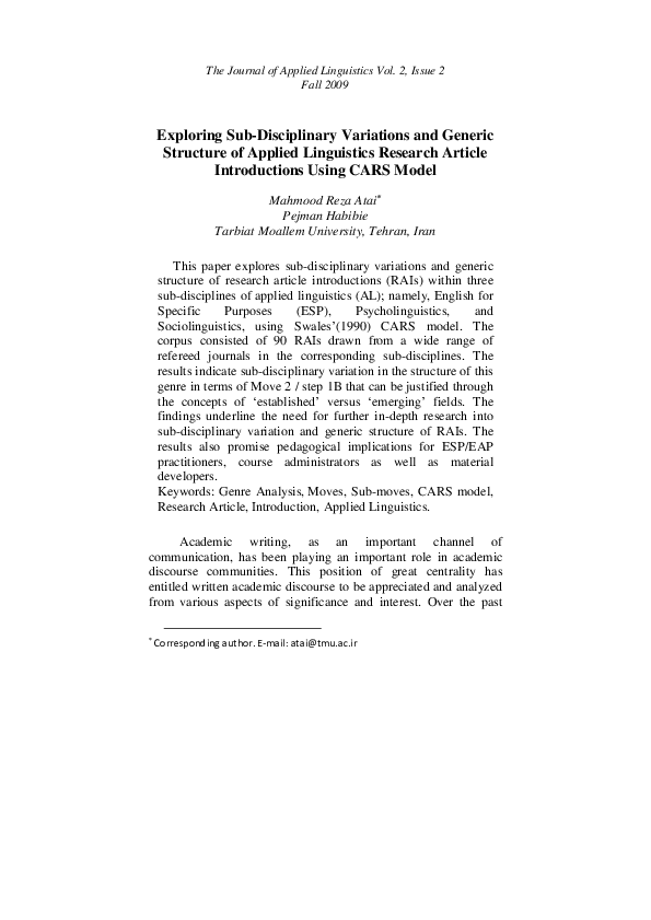 (PDF) Exploring Sub-Disciplinary Variations and Generic Structure of ...