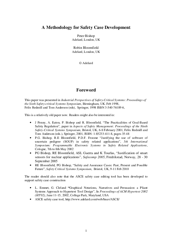 (PDF) A Methodology for Safety Case Development