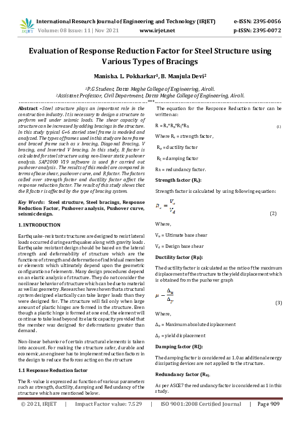 (PDF) IRJET- Evaluation of Response Reduction Factor for Steel ...