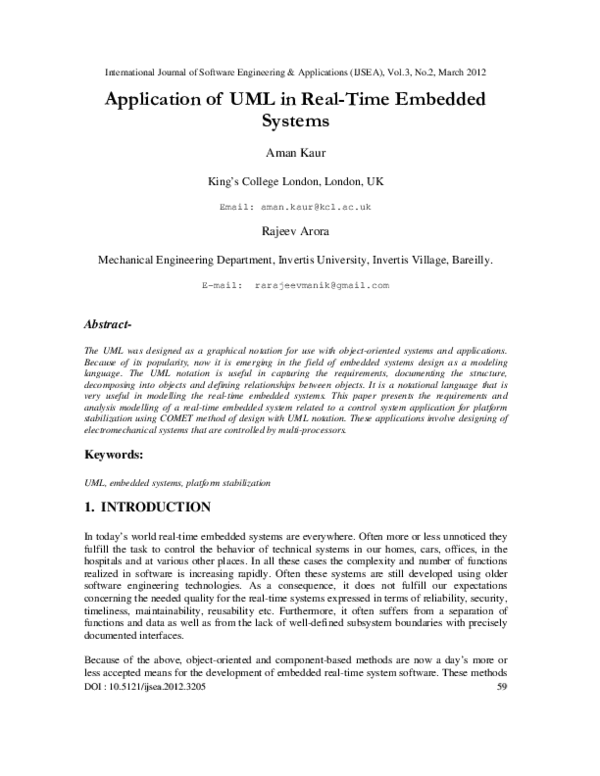 Pdf Application Of Uml In Real Time Embedded Systems