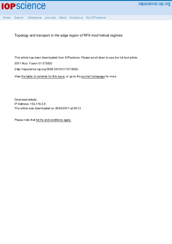 (PDF) Topology and transport in the edge region of RFX-mod helical regimes | Emilio Martines ...